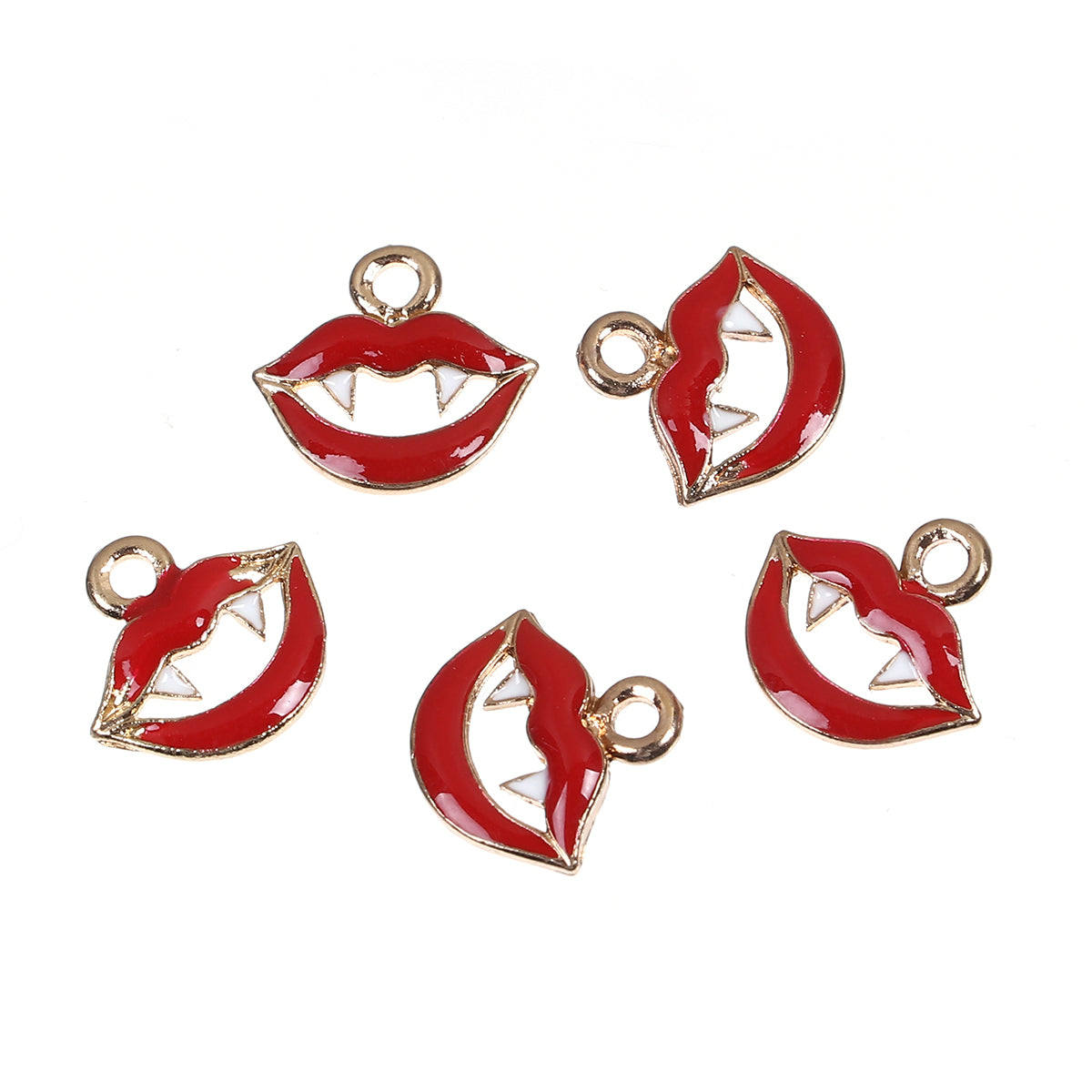 10 VAMPIRE TEETH Charms, Gold Vampire Charms, Petite Enamel Halloween