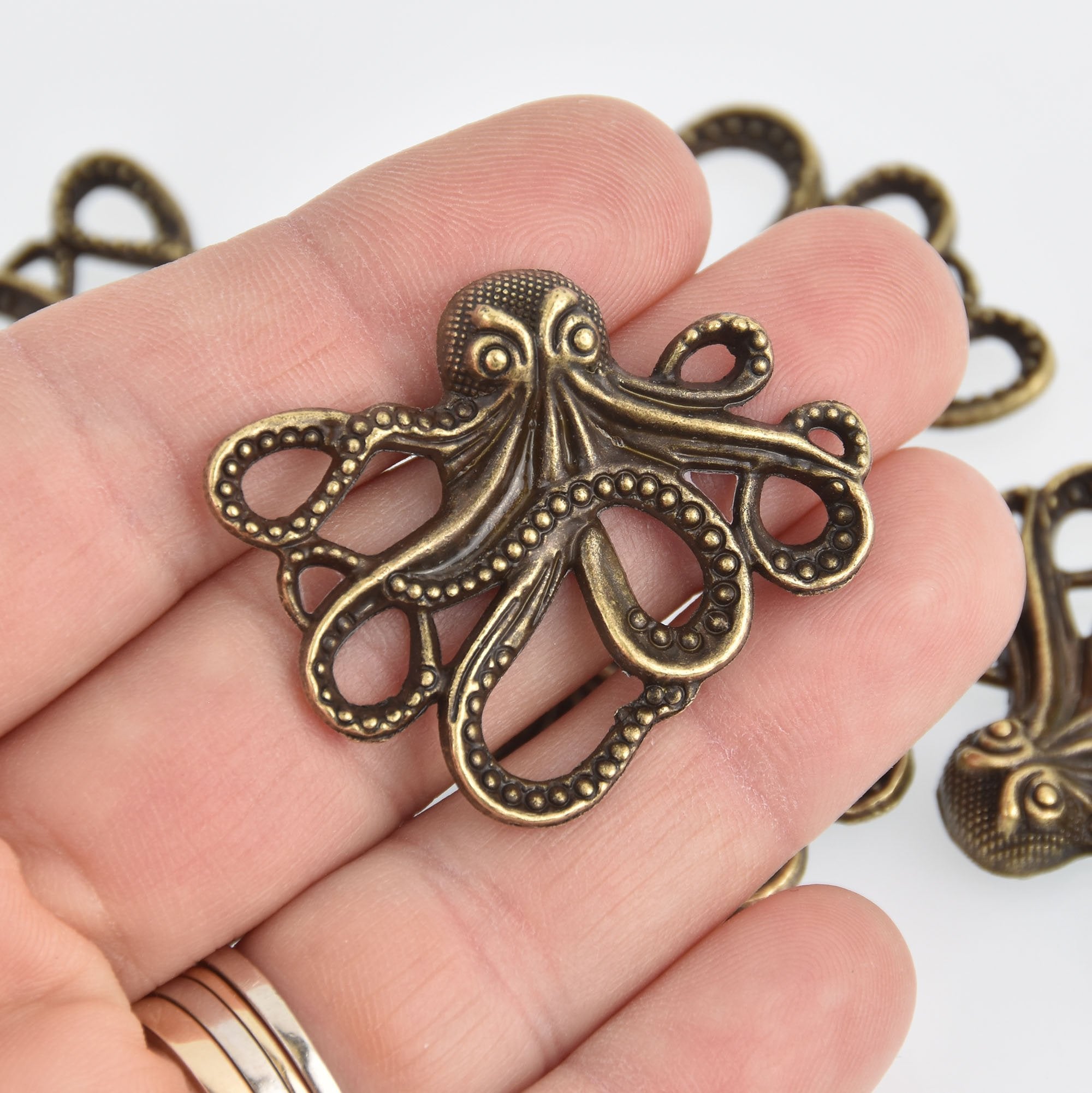 2 Bronze OCTOPUS Charm Connector Pendants 43x35mm (1-3/4" x 1-3/8") CH
