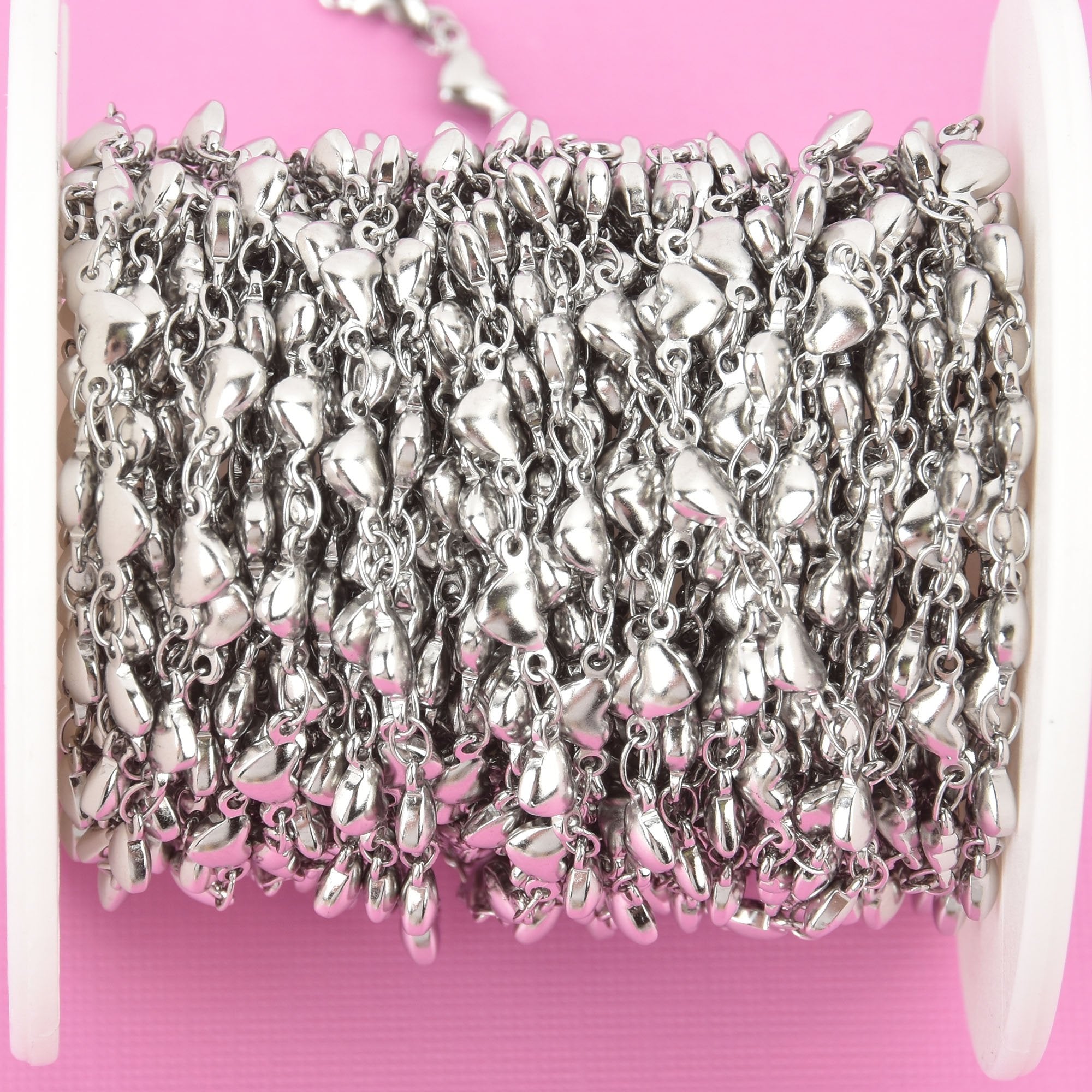 1 yard Silver Stainless Steel HEART Chain, 4mm hearts fch0929a