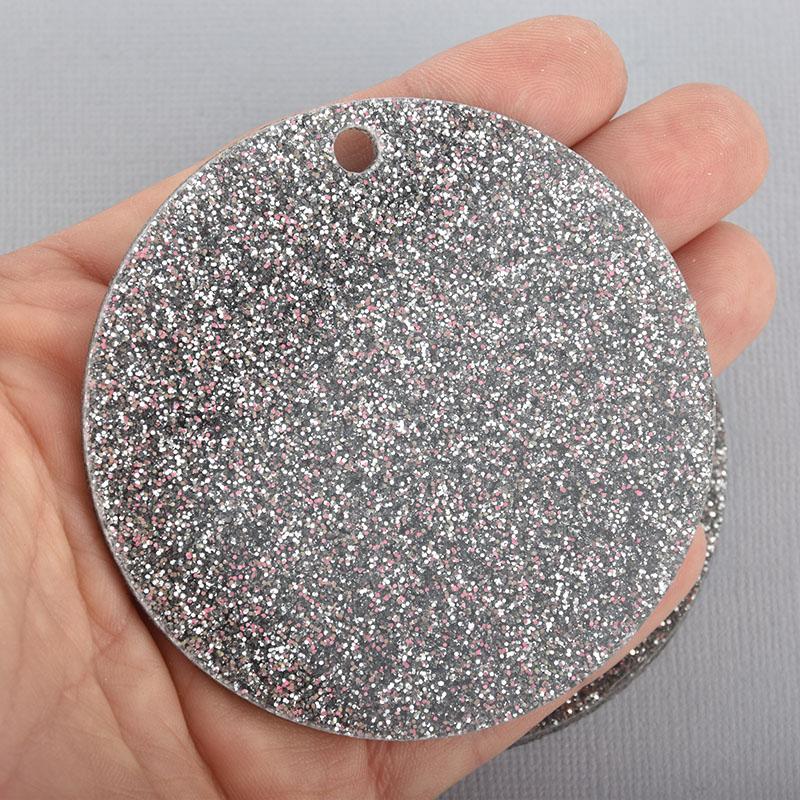 10 SILVER GLITTER CIRCLE Keychain Blanks 3" Laser Cut Acrylic Blanks D