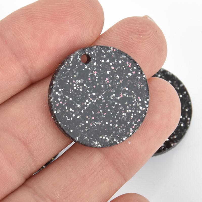 10 BLACK SILVER Glitter Circle Keychain Blanks 1" Laser Cut Acrylic Bl