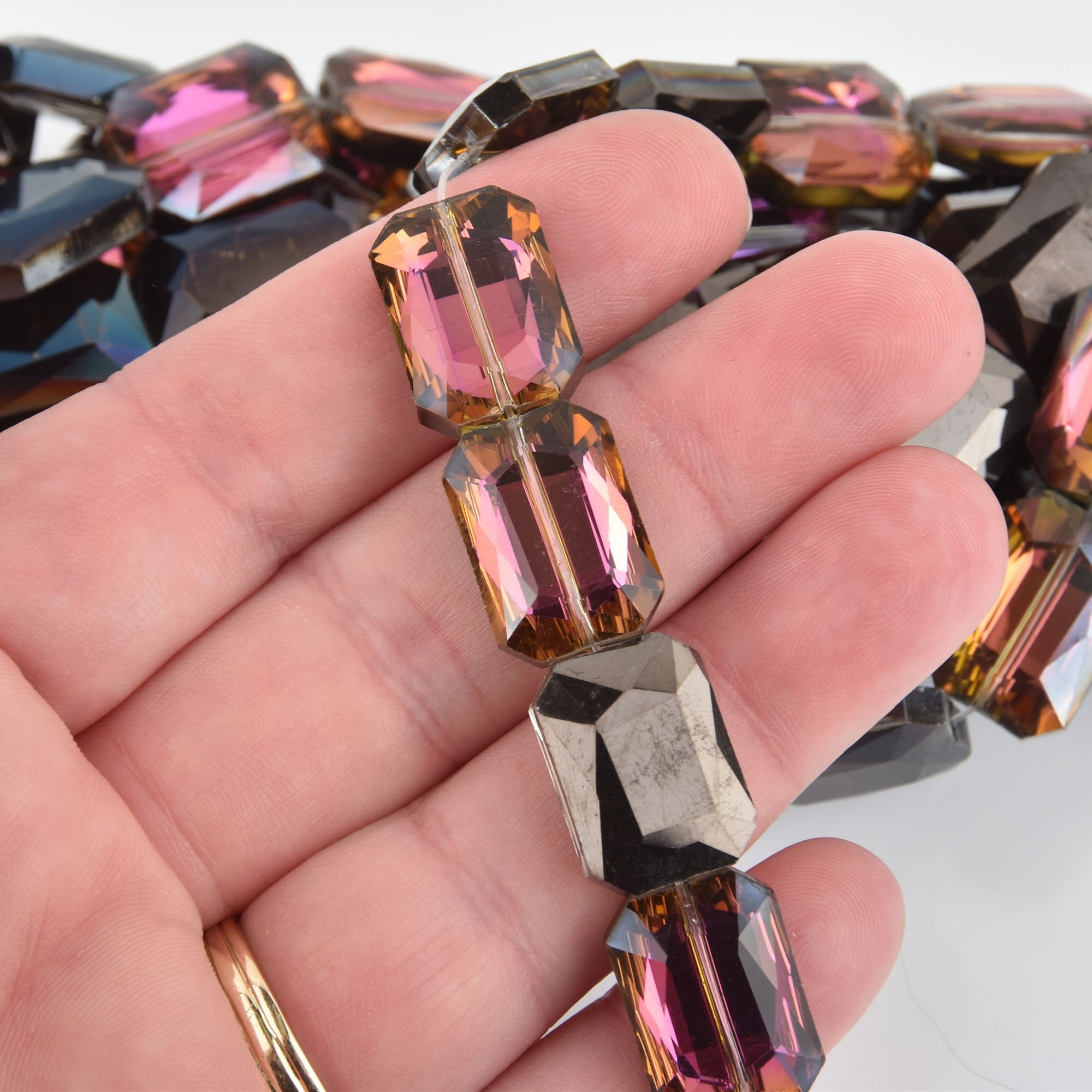 18mm BLACK VITRAIL RECTANGLE Faceted Crystal Glass Beads, strand, 14 b