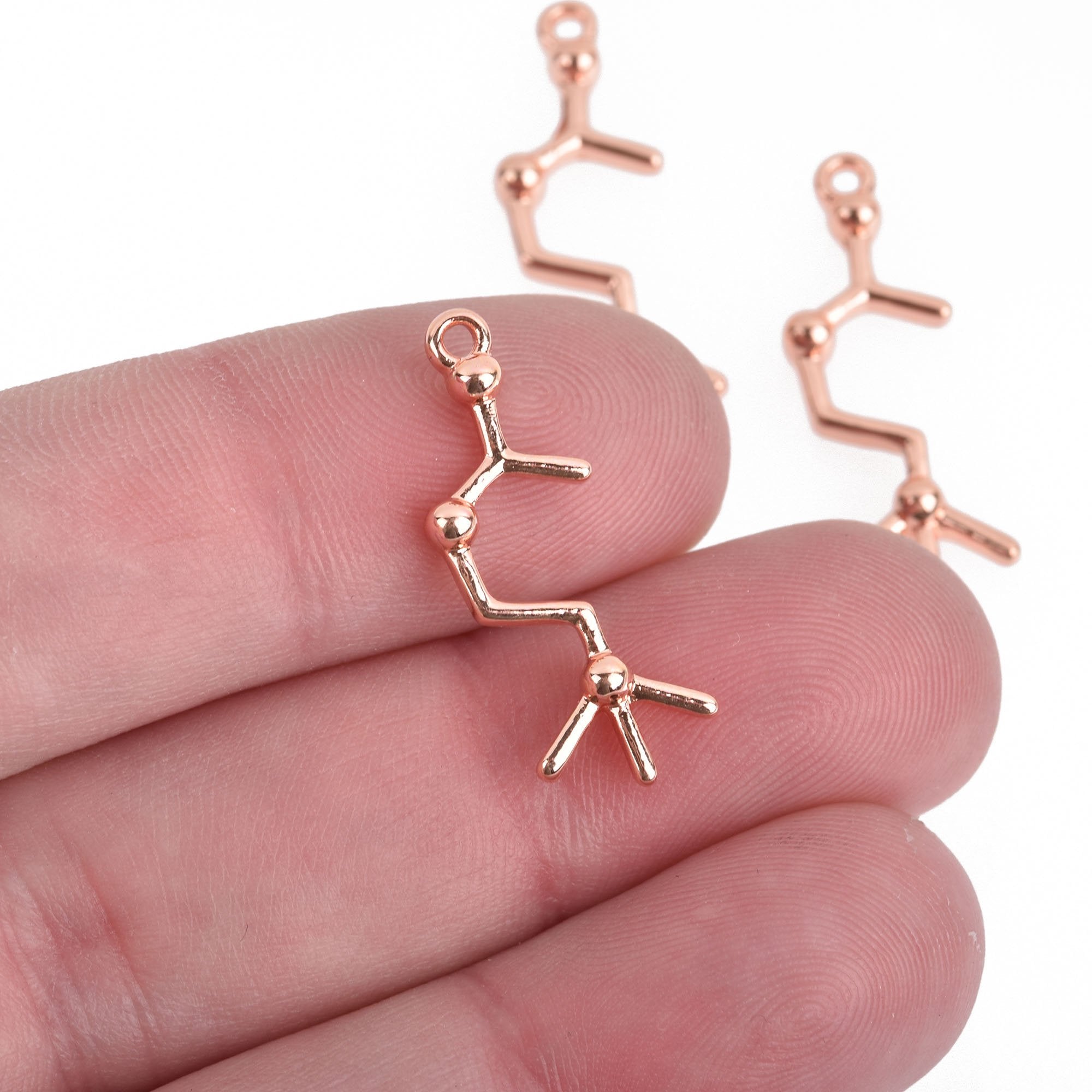 5 ACETYLCHOLINE Molecule Charms ROSE GOLD Chemistry Science 26x10mm, c