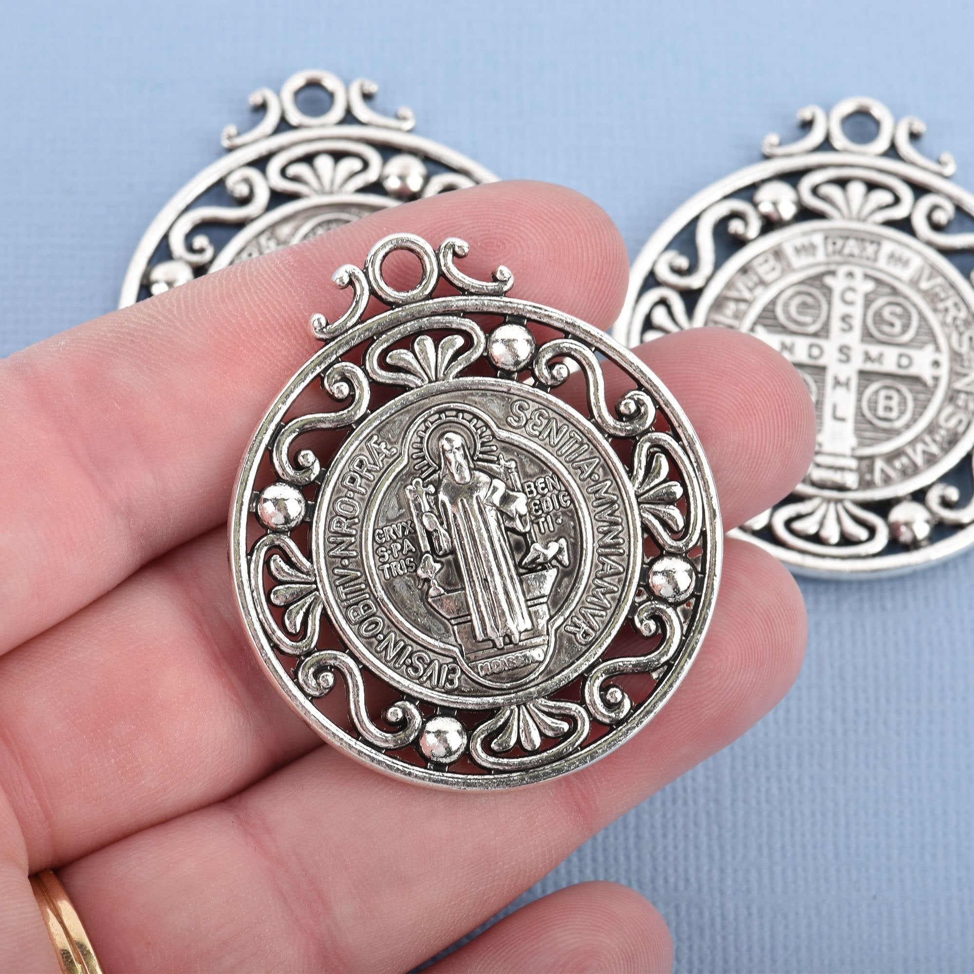 5 Religious Medal Charms, Silver Relic Filigree Patron Saint charms 45