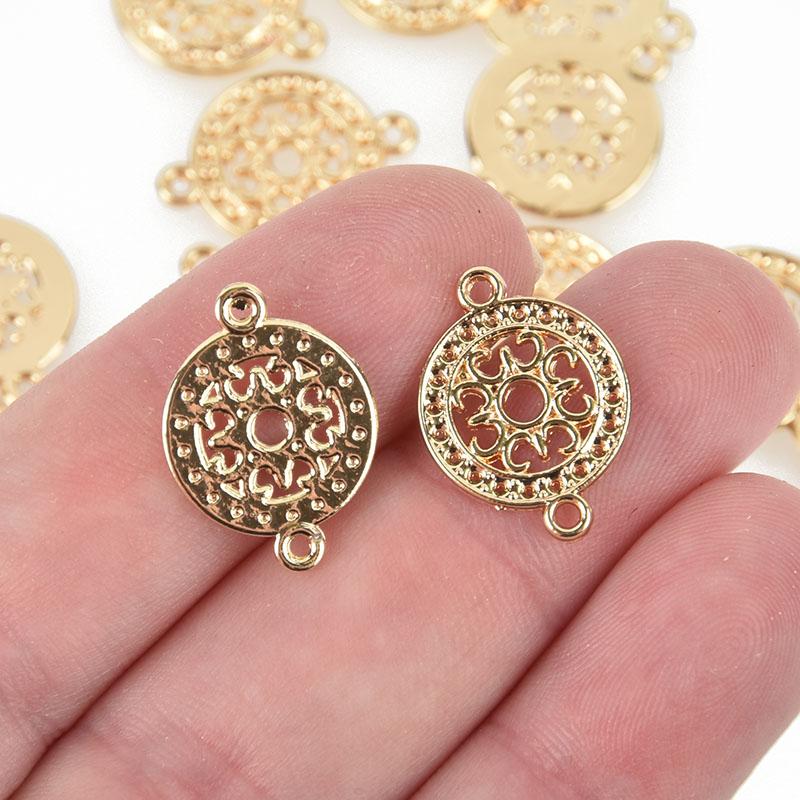 20 Gold Connector Link Charms Mandala filigree 19mm x 14mm chs5086
