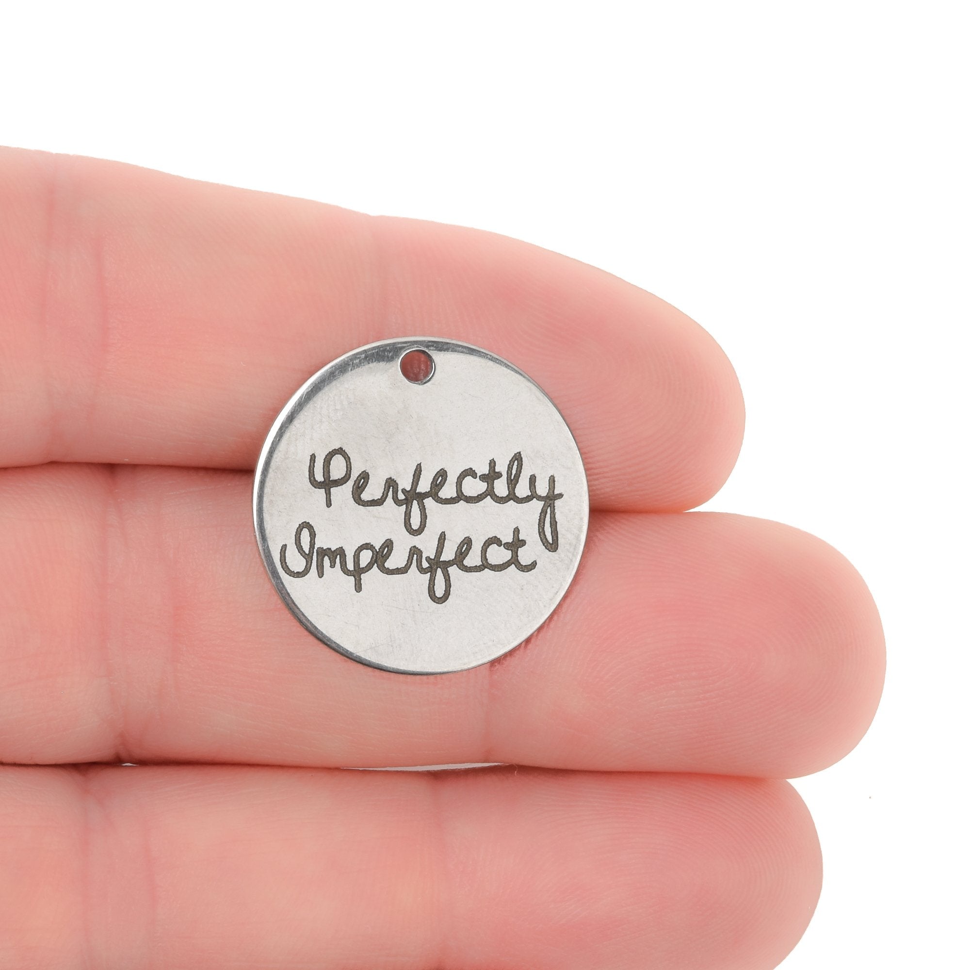 5 Perfectly Imperfect Charms, Stainless Steel Quote Charms, Empowermen