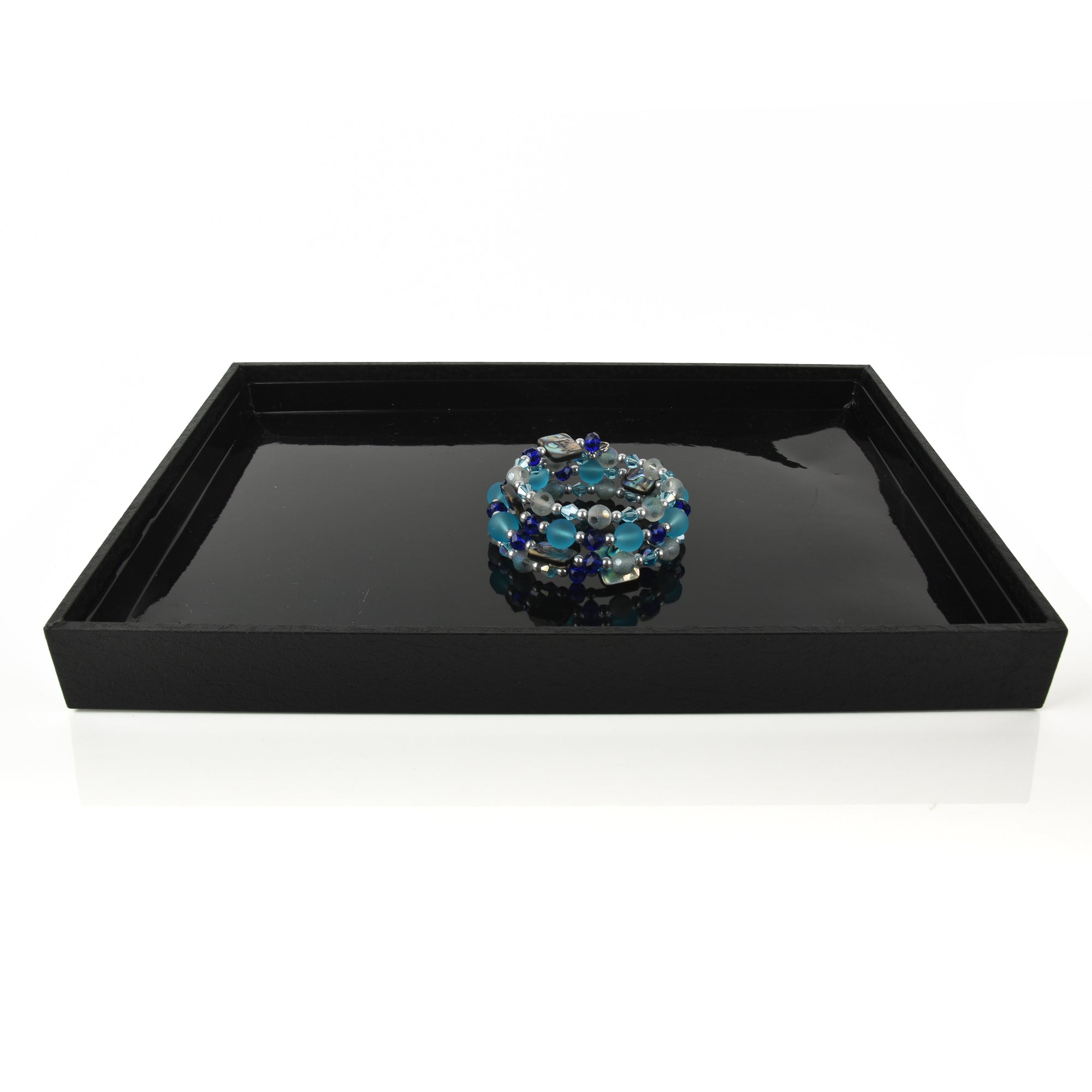 Black Jewelry Display Tray, Faux Leather Tray, 12" x 8.5" dsp0004