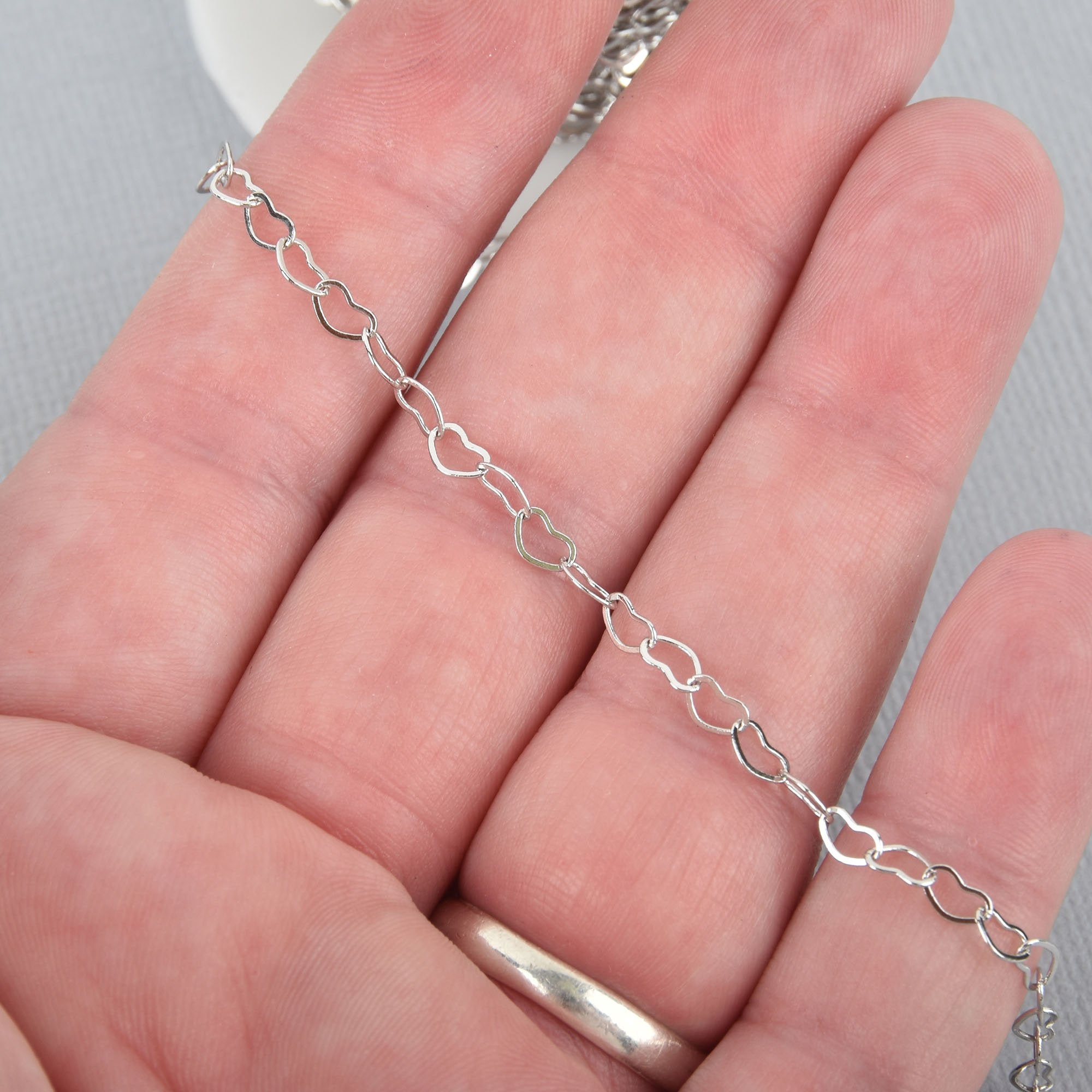1 yard Silver Heart Chain Real Silver Plated tarnish resistant fch1012