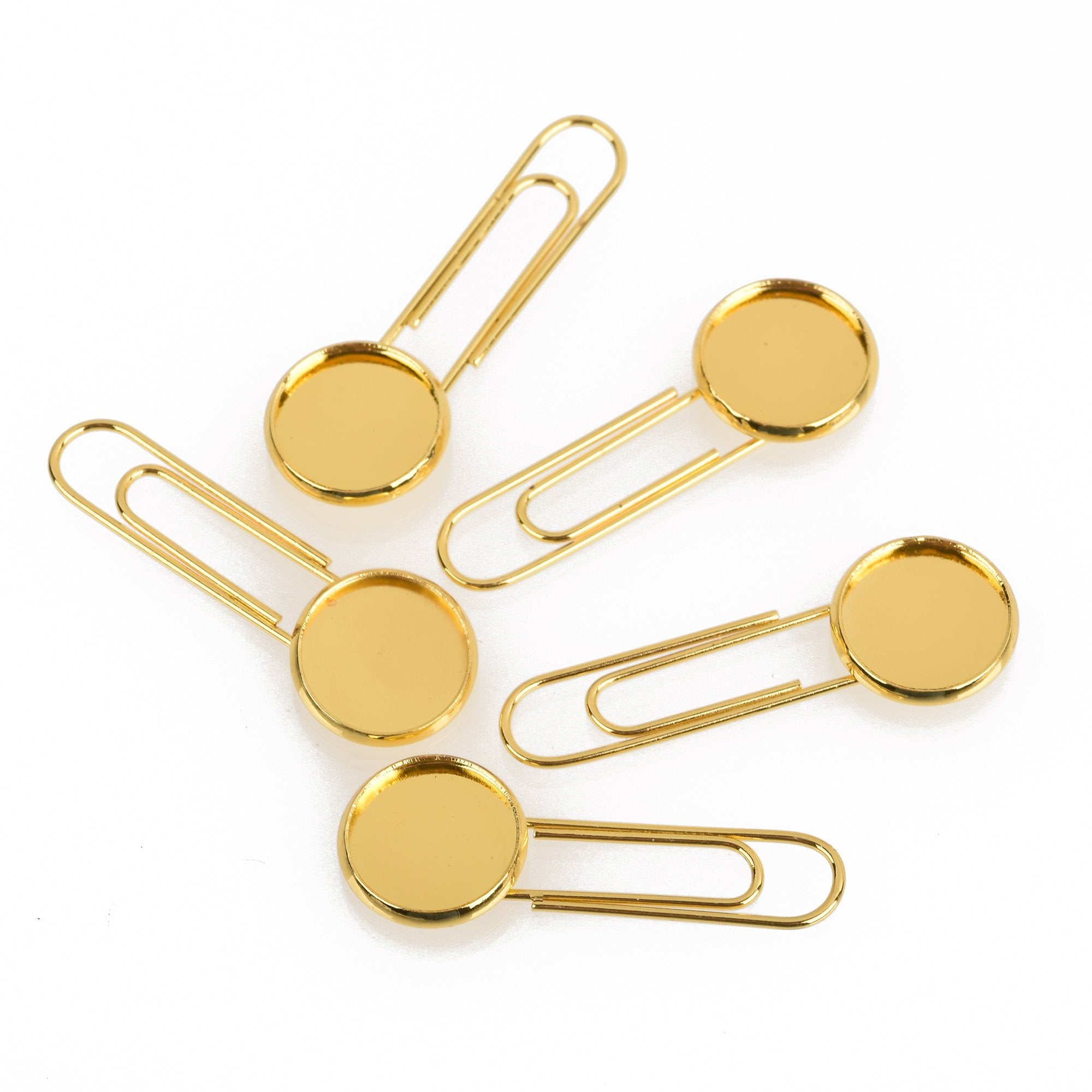 10 Gold Plated Paper Clip Blanks, fits 12mm (1/2") round cabochons, be