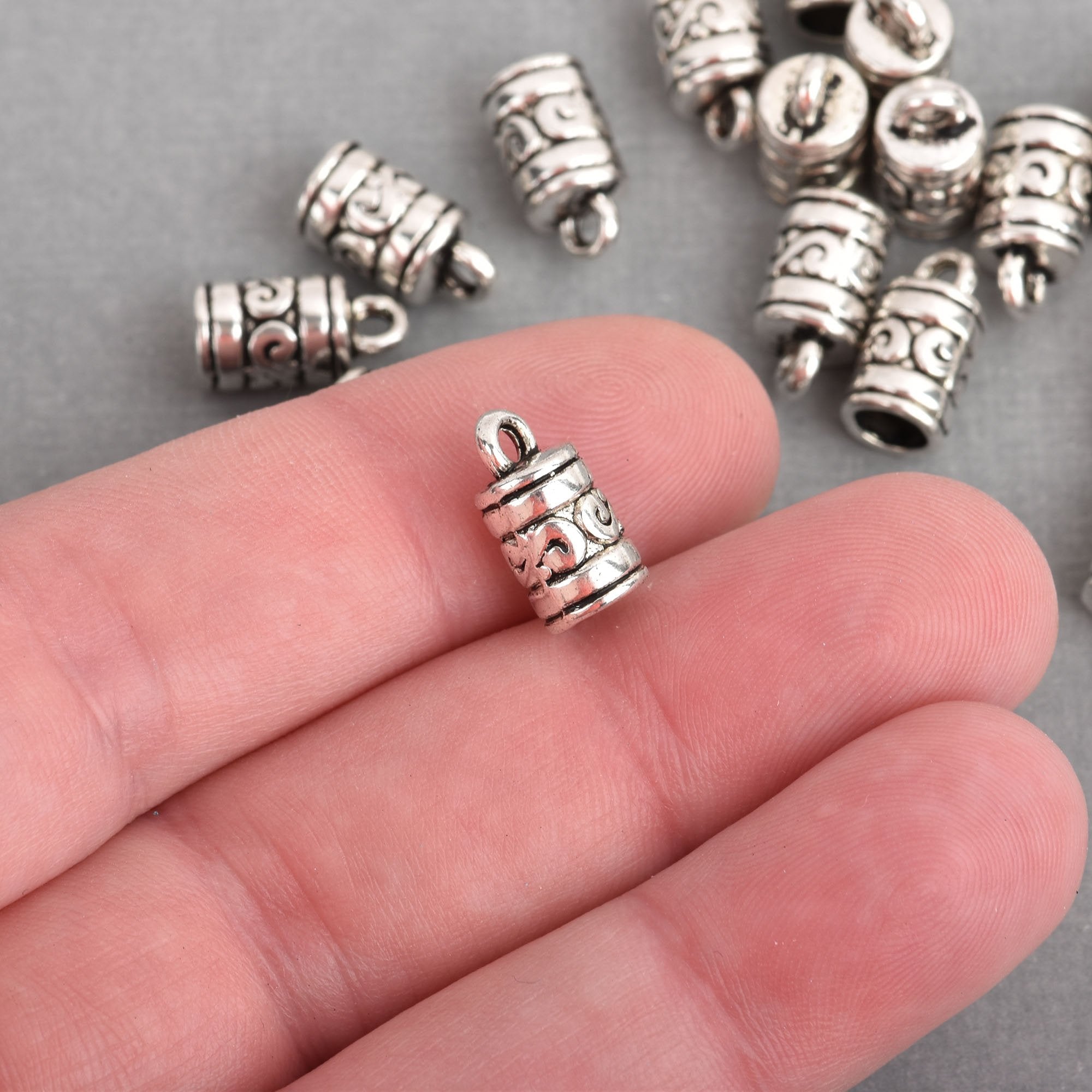 20 Silver End Caps for Tassel Jewelry Leather Cord End Tassel Bead Cap