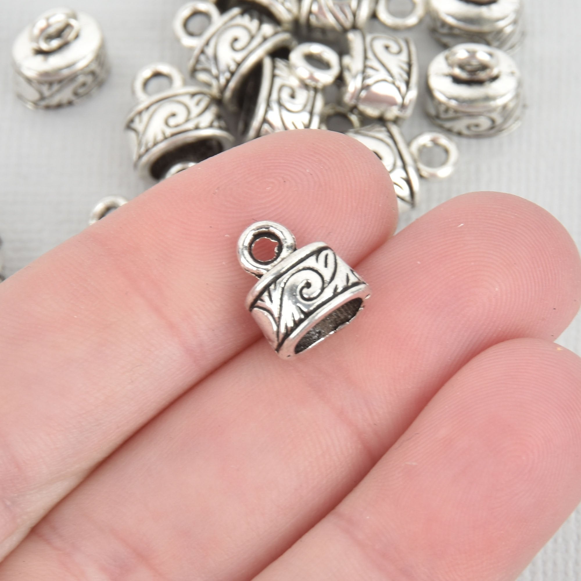 50 Silver End Caps for Tassel Jewelry, Leather Cord End Tassel Bead Ca
