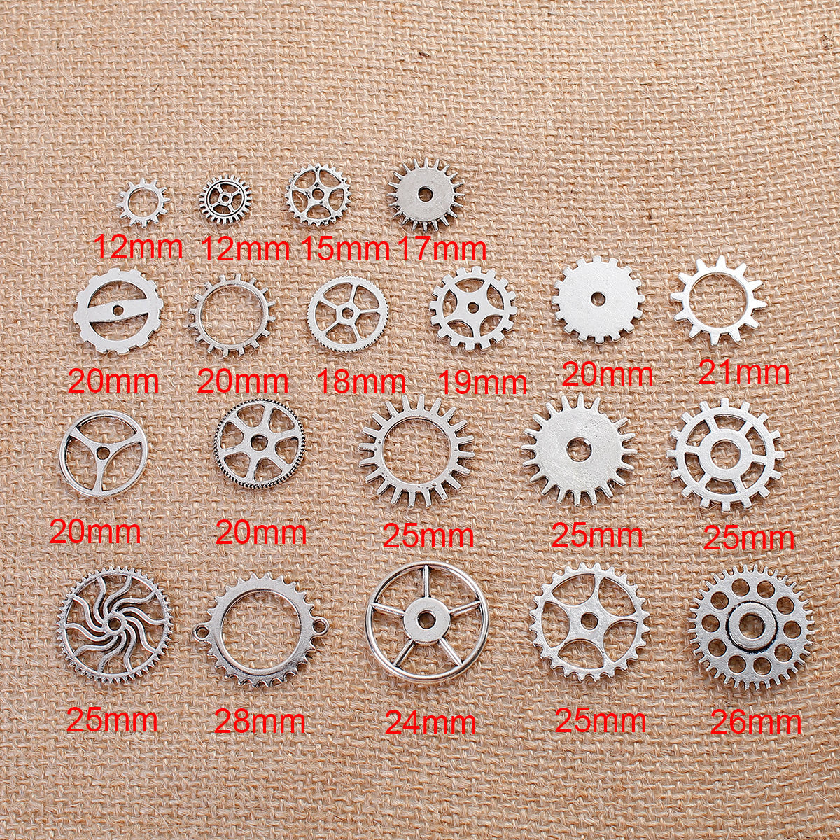 20 count Mixed Set STEAMPUNK GEAR Cog Silver Pewter Charm Pendants, fa