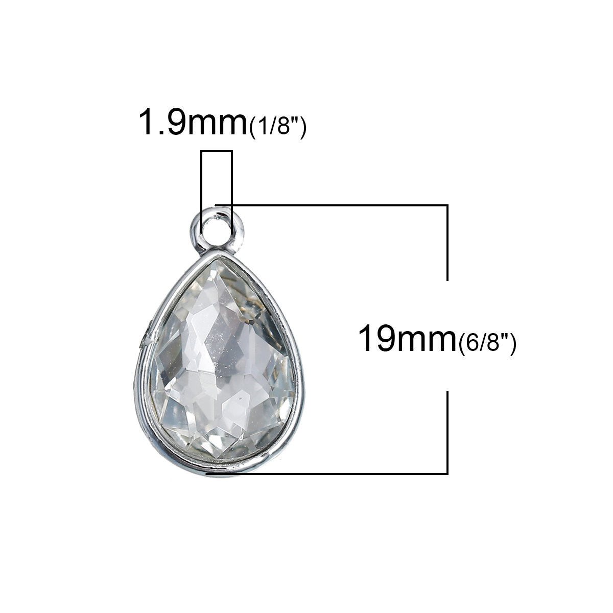 10 CLEAR DIAMOND White Rhinestone Teardrop Drop Charms, Crystal Glass