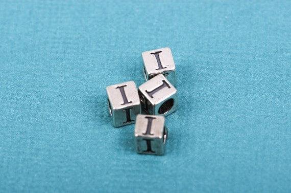 Alphabet LETTER I Sterling Silver Alphabet Block Bead, Square Cube, 5.