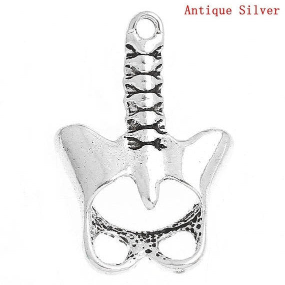 3 PELVIS and SPINE Anatomical Body Parts Pewter Charm Pendants, 3D des