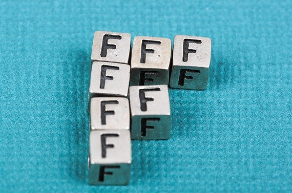 Alphabet LETTER F Sterling Silver Alphabet Block Bead, Square Cube, 4.