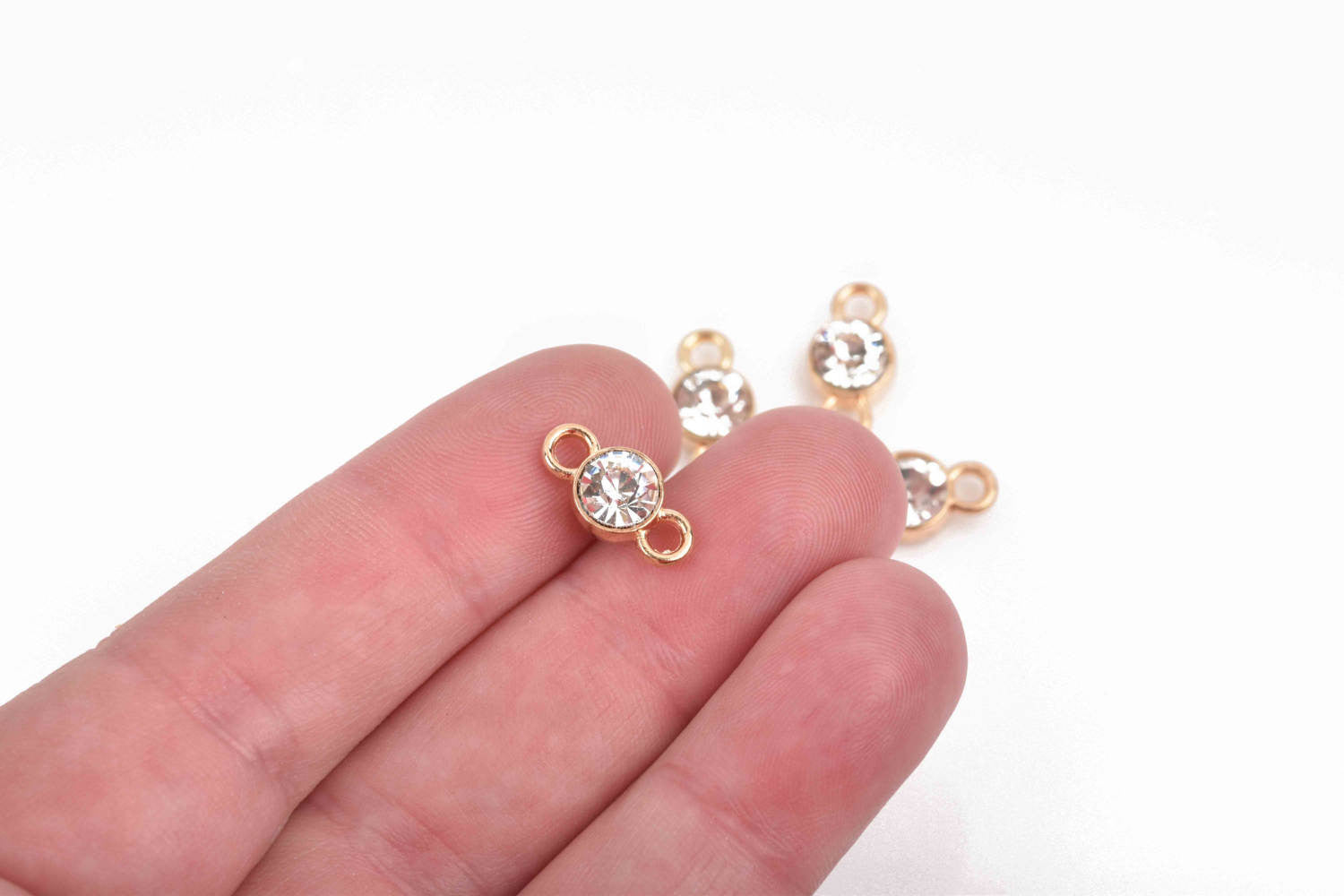 10 Light Gold Rhinestone Connector Link Charms, crystal drop charms, C