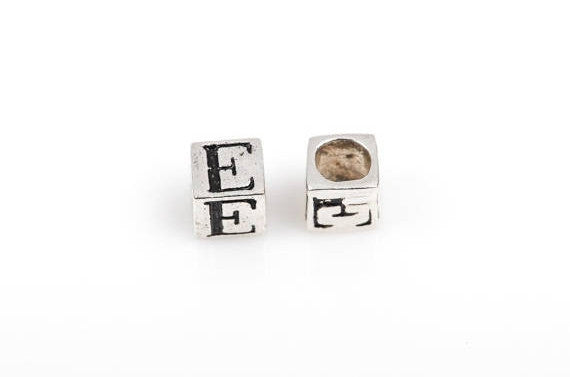 Alphabet LETTER E Sterling Silver Alphabet Block Bead, Square Cube, 4.