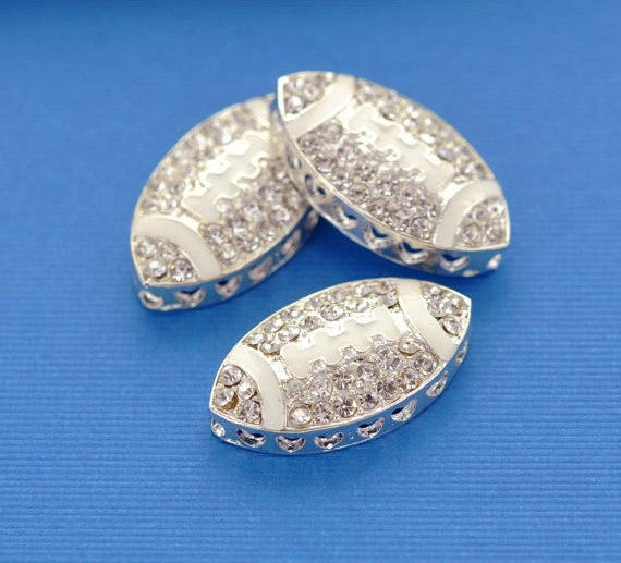 1 Rhinestone Bright Silver and Enamel FOOTBALL Sideways Connector Char