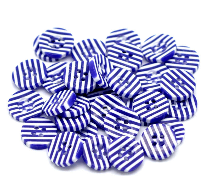 12 Round NAVY BLUE STRIPE Buttons for Jewelry Making, Scrapbooking, Se