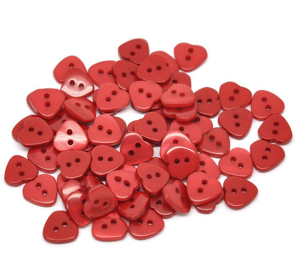 12 RED HEART Buttons for Jewelry Making, Scrapbooking, Sewing . 12mm x