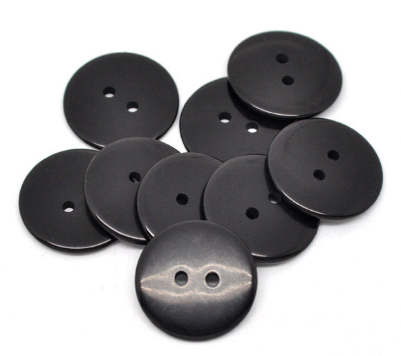 10 Round BLACK Buttons for Jewelry Making, Scrapbooking, Sewing . 23mm