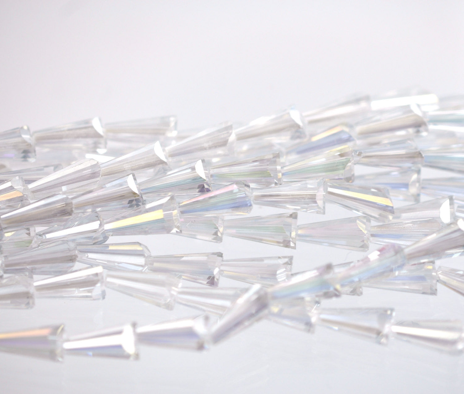 12 Beveled Cone Shape Crystal Beads, CLEAR AB 11mm x 6mm bgl0730