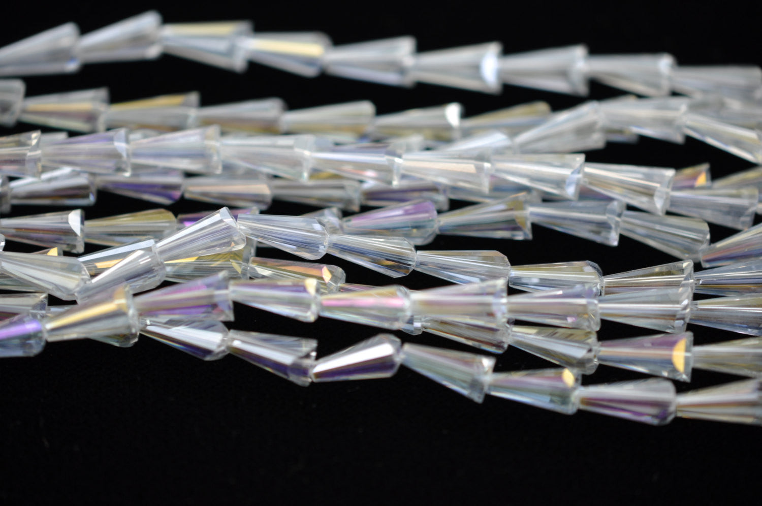 12 Beveled Cone Shape Crystal Beads, CLEAR AB 11mm x 6mm bgl0730