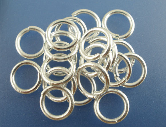 50 Silver Plated Thick Open Jump Rings 10mm x 1.5mm, 15 gauge wire jum
