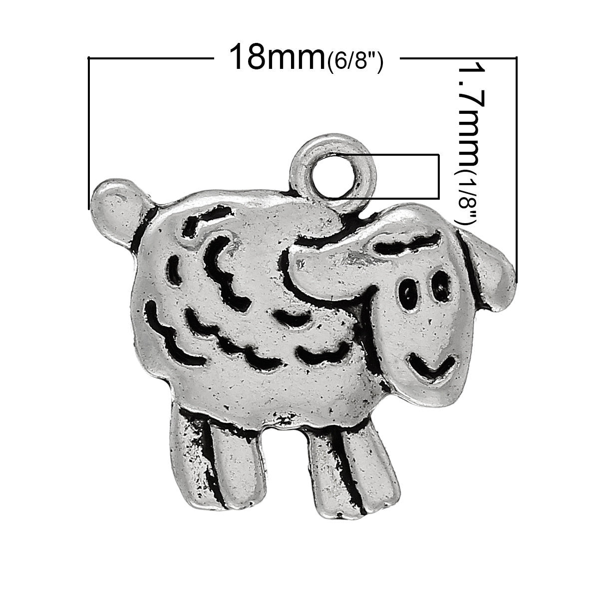 50 SHEEP Charm Pendants, LAMB Charm Pendants, antiqued silver metal, w