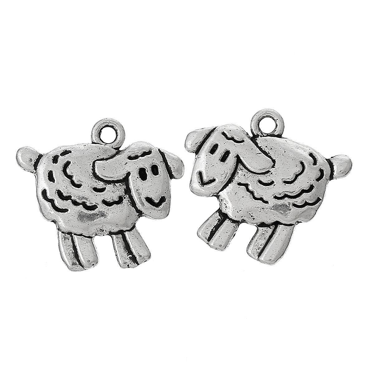 50 SHEEP Charm Pendants, LAMB Charm Pendants, antiqued silver metal, w