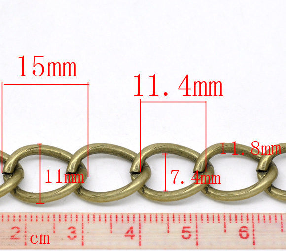 1 yard (3 feet) Large Bronze Metal Curb Link Chain, links are 15x11mm
