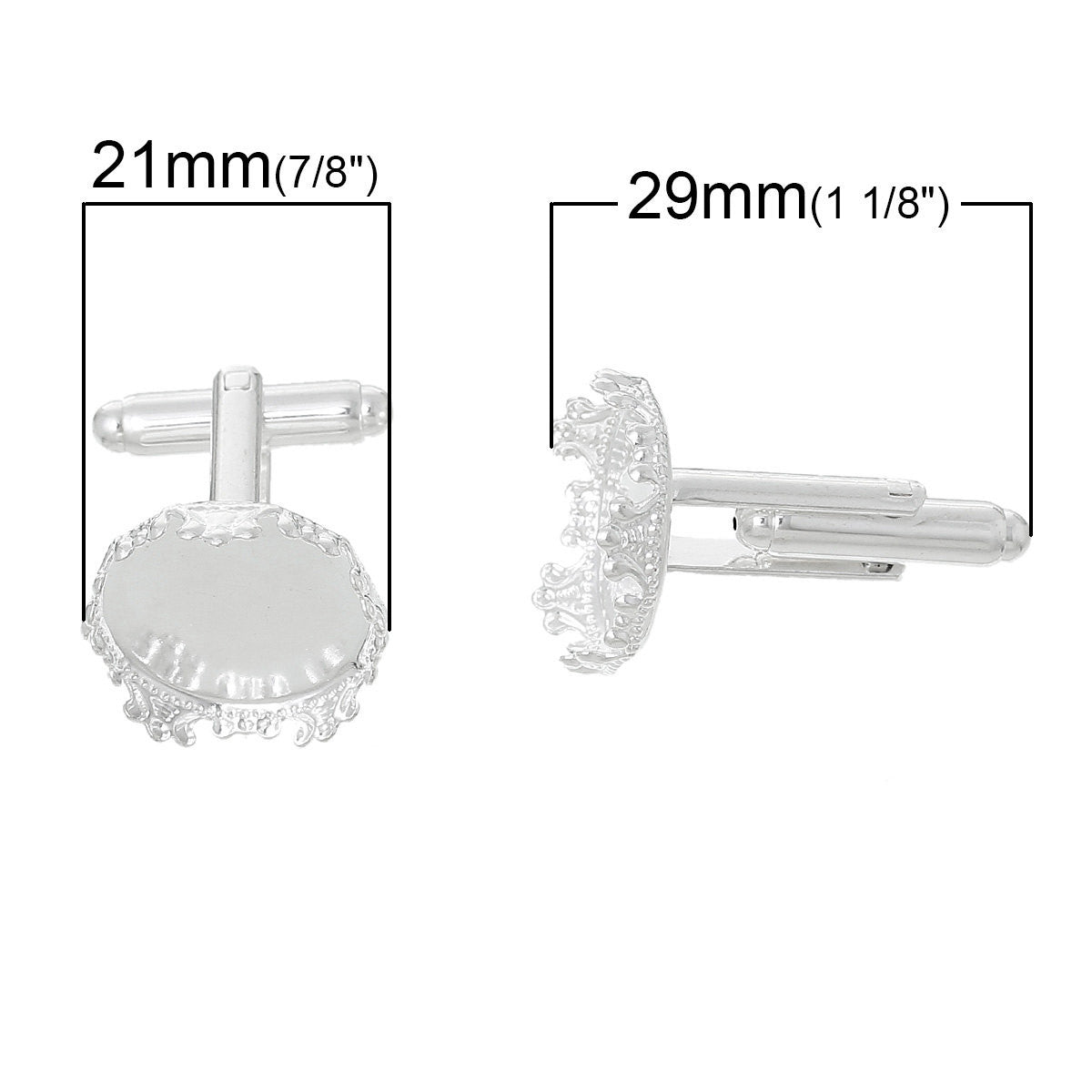 10 Cuff Link blanks, fancy filigree design, silver plated bezel tray b