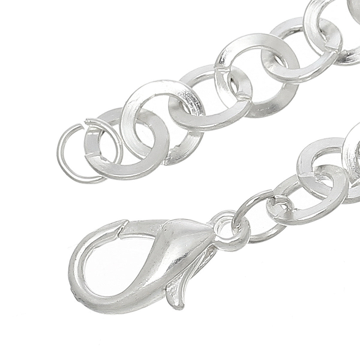 12 Silver Plated Rollo Chain Bracelets with Lobster Clasp, 7-7/8" long