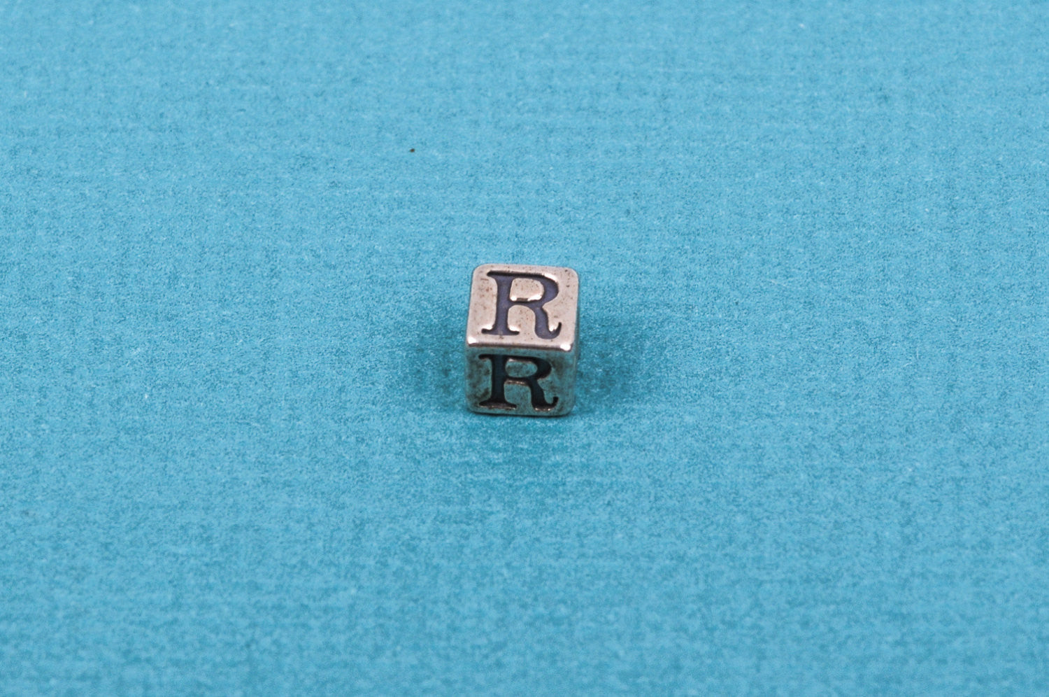 Alphabet LETTER R Sterling Silver Alphabet Block Bead, Square Cube, 5.