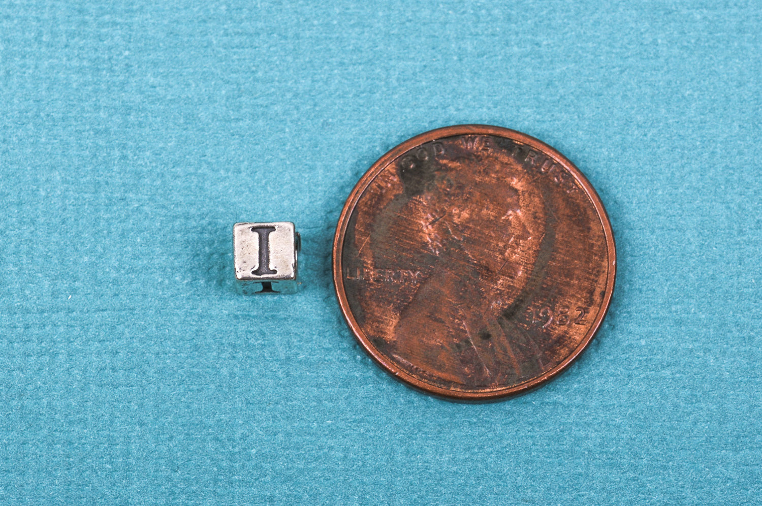 Alphabet LETTER I Sterling Silver Alphabet Block Bead, Square Cube, 5.