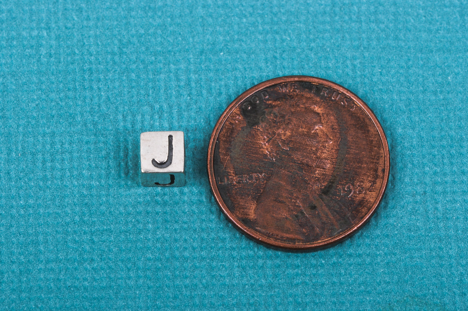 Alphabet LETTER J Sterling Silver Alphabet Block Bead, Square Cube, 4.
