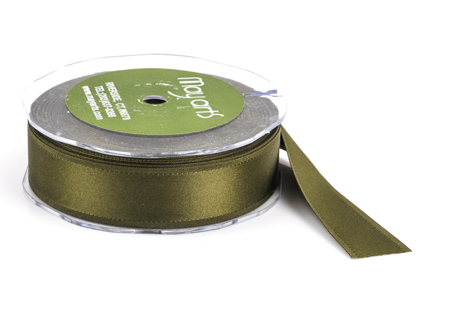 1" inch wide OLIVE GREEN Double Faced Satin Ribbon with Grosgrain Edge