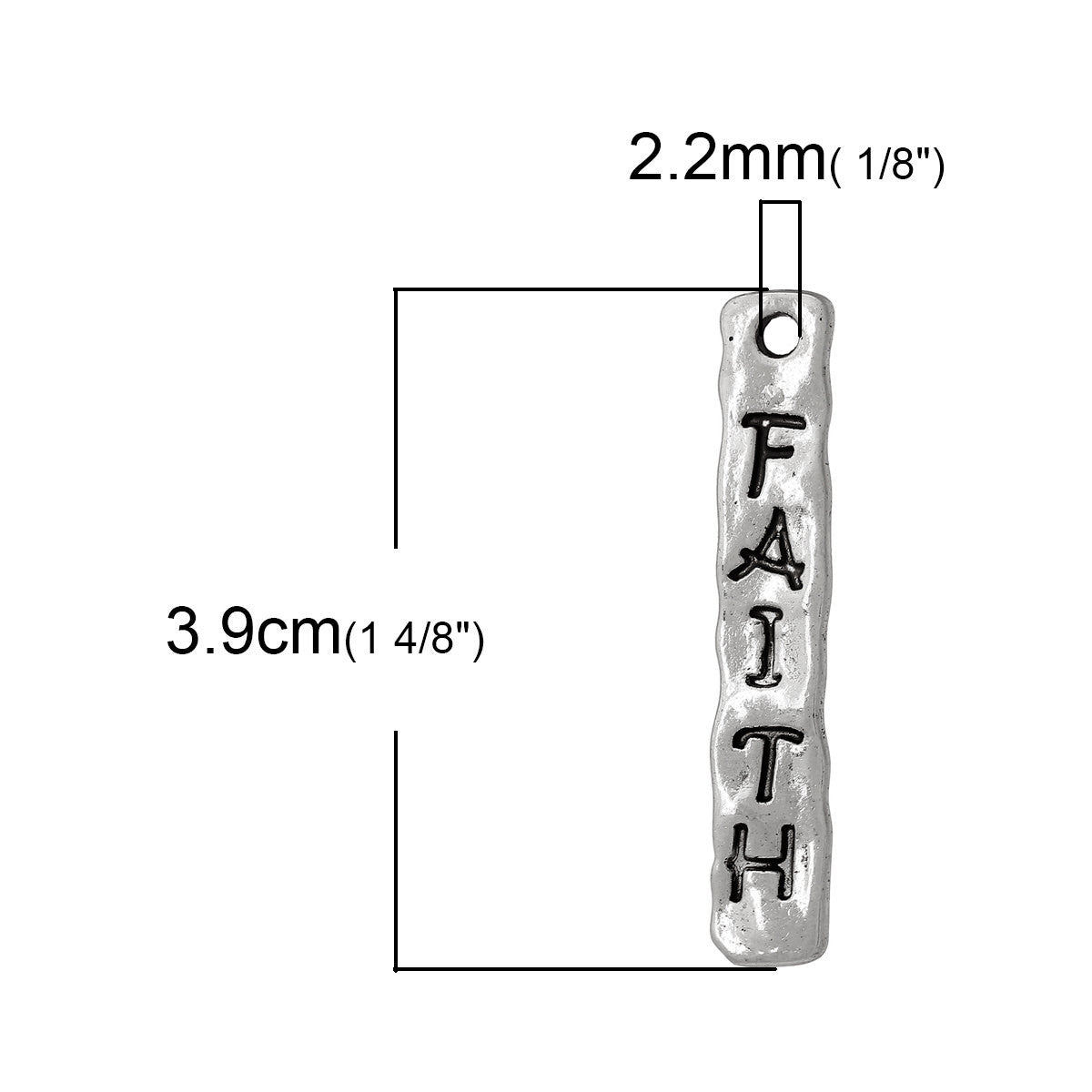 8 Antique Silver "Faith" Hammered Metal Tags religious charms, bar pen