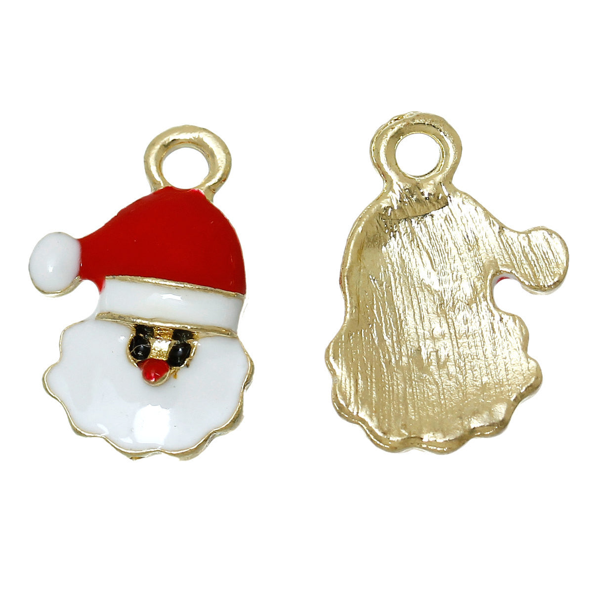 5 SANTA CLAUS Head Christmas Charms or Pendants . Gold Plated with ena