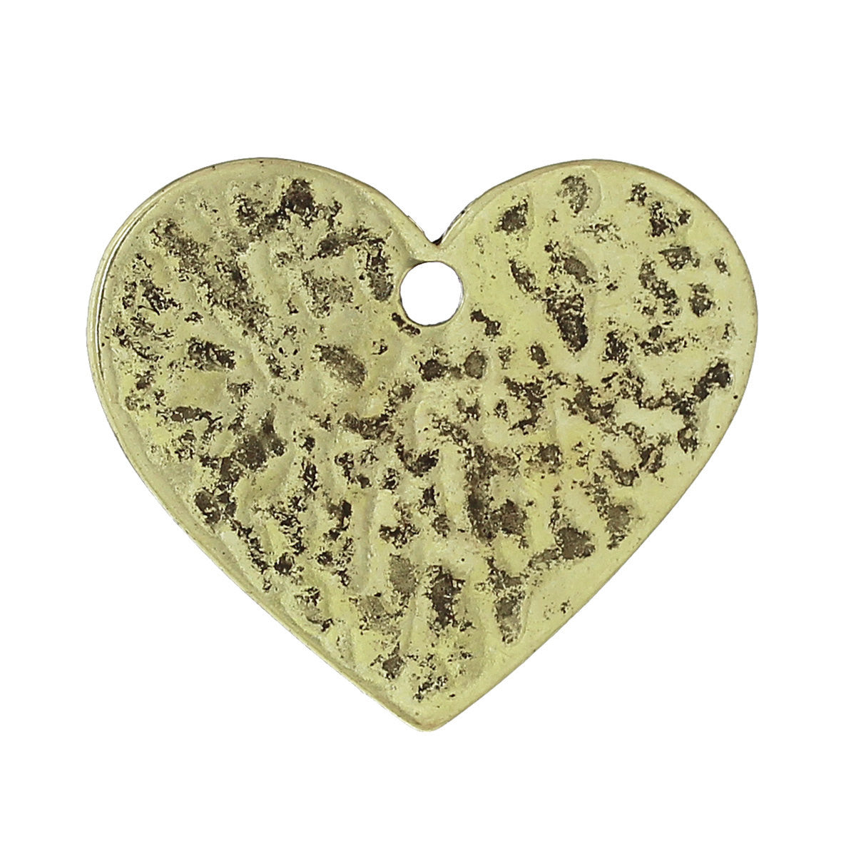 5 Antique Gold Hammered Metal HEART Charm Pendants, 1-1/8" x 7/8" chg0