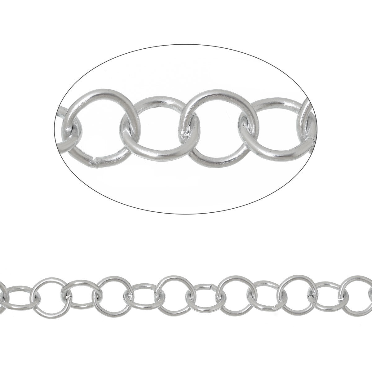 1 meter (3 feet) Silver ALUMINUM Round Cable Link Chain, 14mm links fc