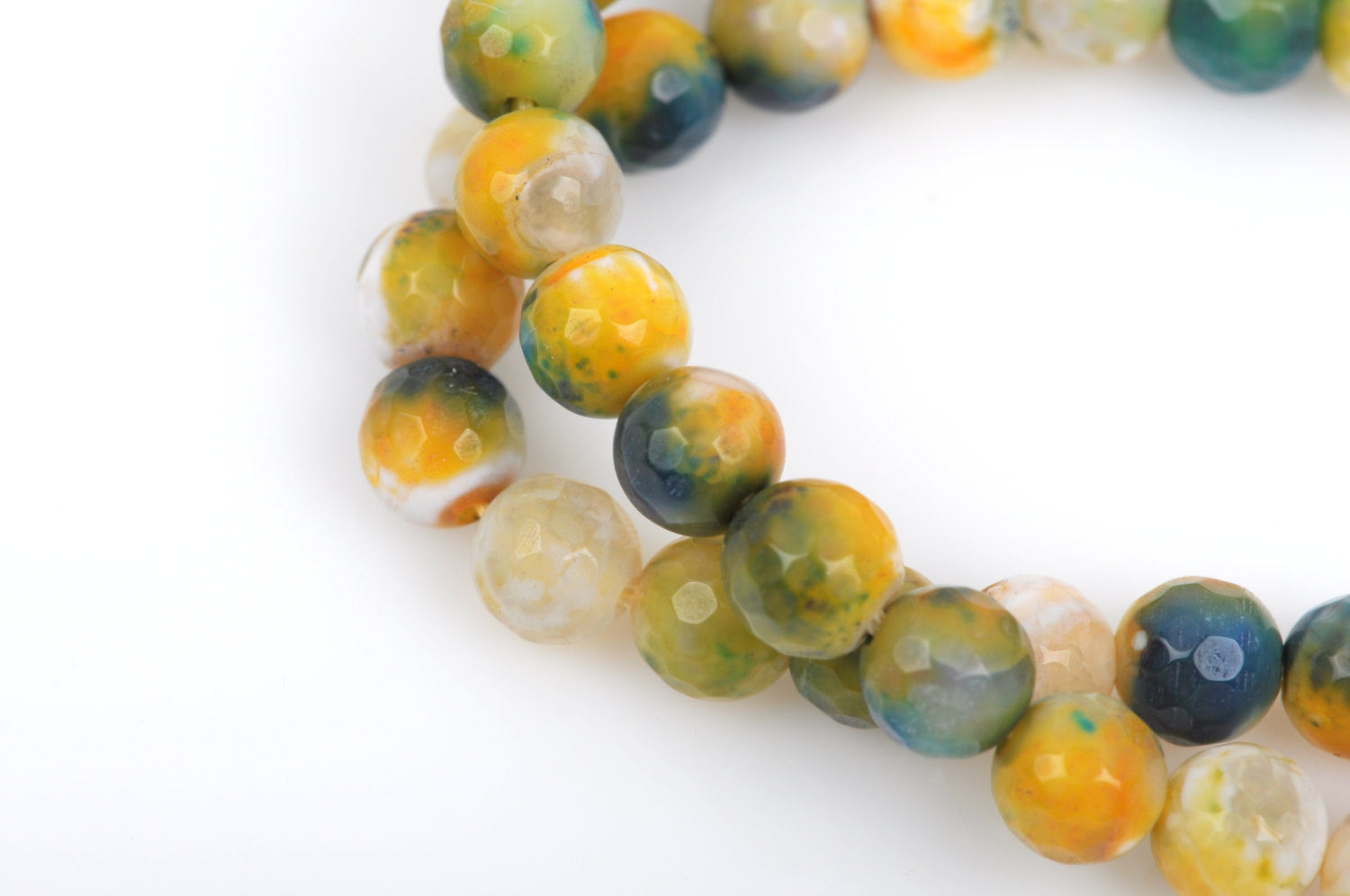 6mm Round Agate Gemstone Beads, CITRUS yellow, green, blue, white, fac