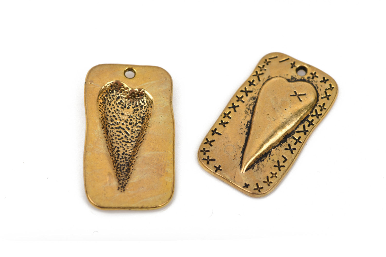 10 MENDED HEART Charm Pendants, antiqued gold metal, broken heart char