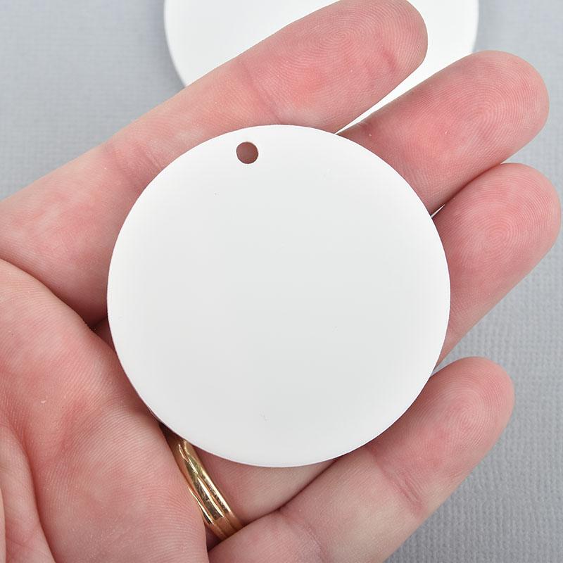 10 WHITE Acrylic Circle Charms, 2" opaque acrylic blanks round drop ch