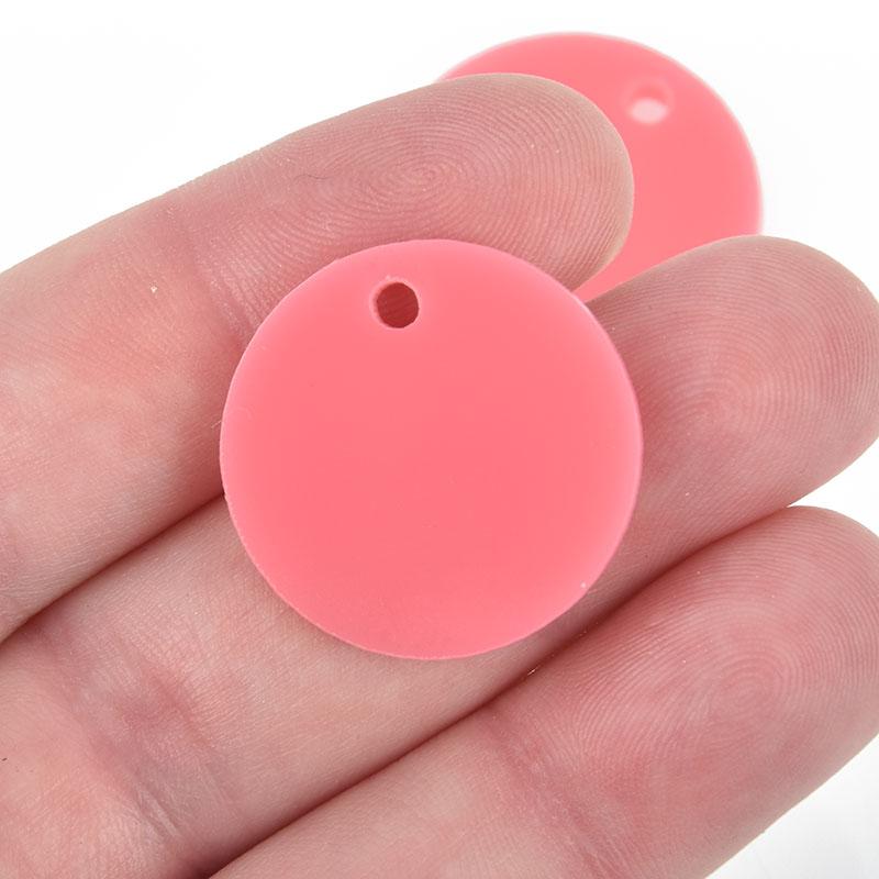 10 LIGHT PINK Acrylic Circle Charms, 1" opaque acrylic blanks round dr